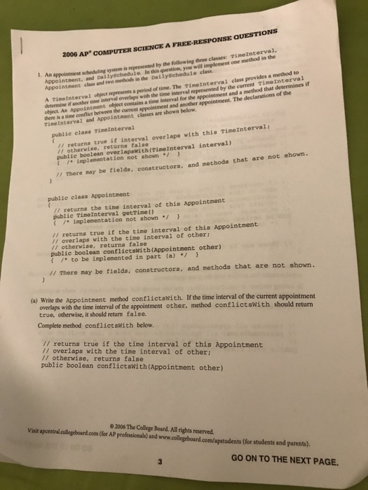 Solved ONS 2006 AP cOMPUTER SCIENCE A FREE-RESPONSE O | Chegg.com