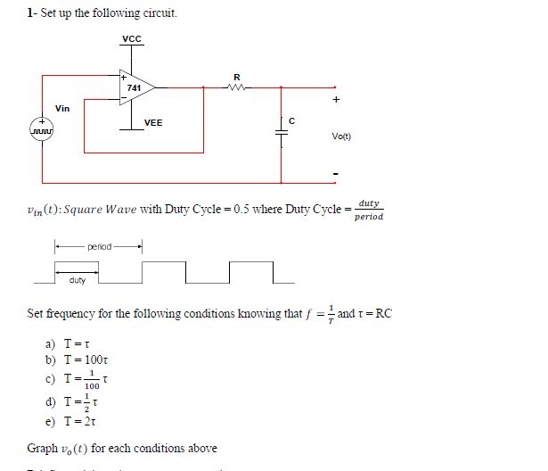 Solved 1- Set up the following circuit. VCC 741 Vin VEE | Chegg.com