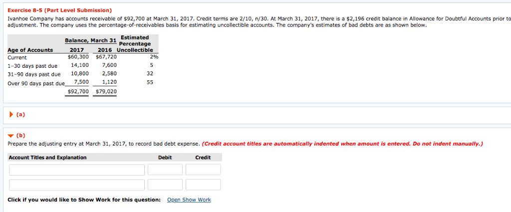 Solved Exercise 8-5 (Part Level Submission) Ivanhoe Company | Chegg.com