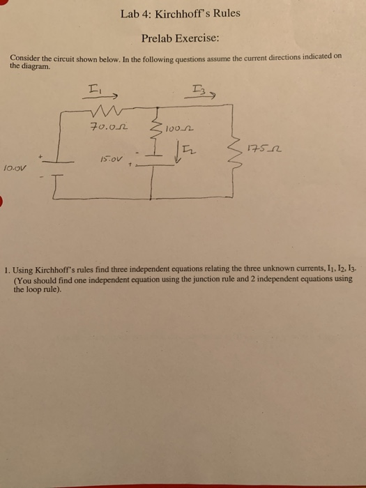 Solved Lab 4: Kirchhoff's Rules Prelab Exercise: Consider | Chegg.com