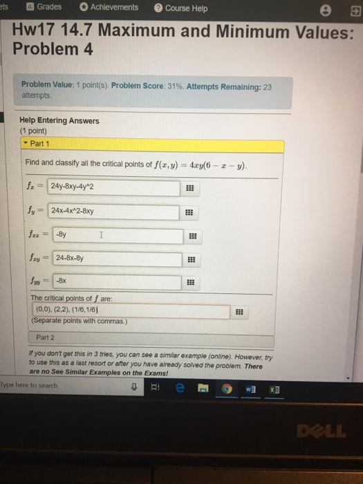 Solved tsGrades Achievements Course Help Hw17 14.7 Maximum | Chegg.com