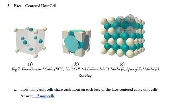Solved 3. Face - Centered Unit Cell (a) mlb) Fig 7. | Chegg.com