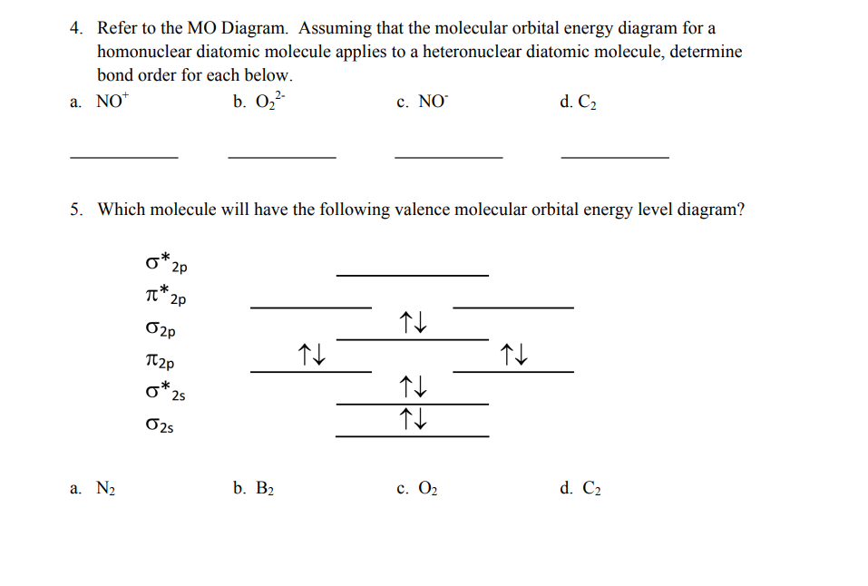 Solved 4. Refer to the MO Diagram. Assuming that the | Chegg.com