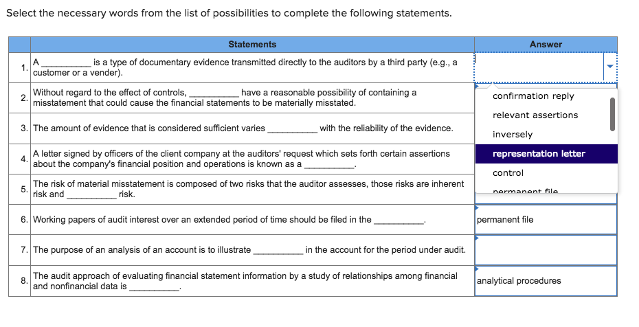 Solved Select the necessary words from the list of | Chegg.com