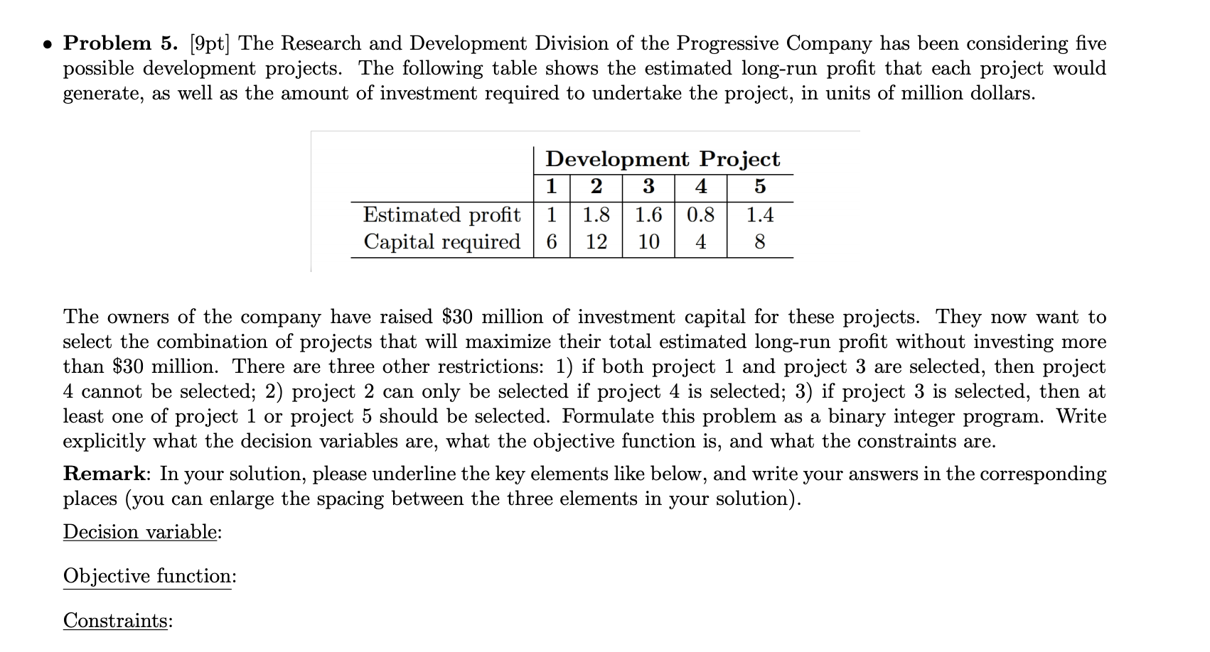 Solved • Problem 5. [9pt] The Research and Development | Chegg.com
