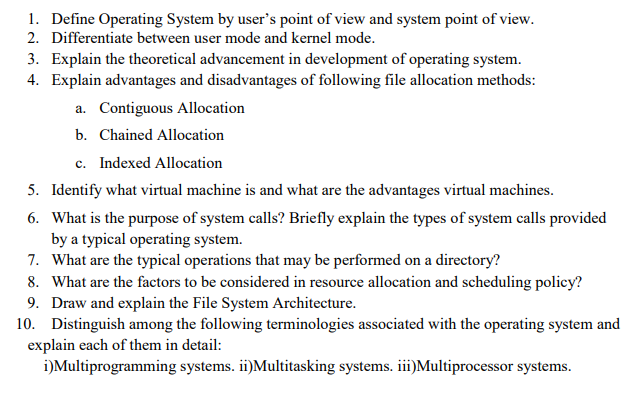 Solved 1. Define Operating System by user's point of view | Chegg.com