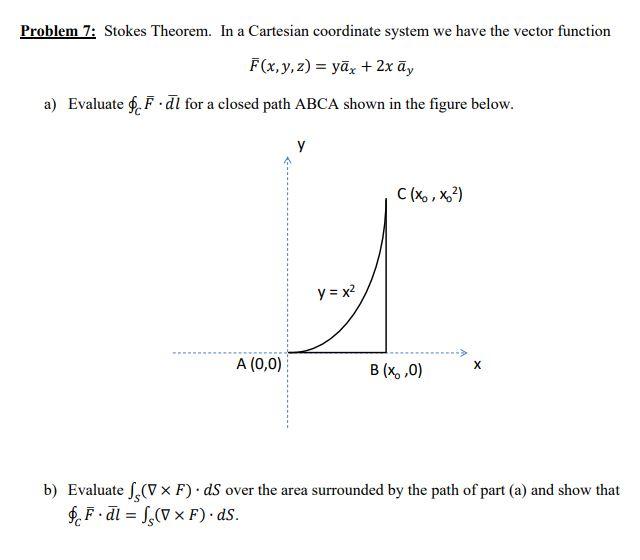 Solved Problem 7: Stokes Theorem. In a Cartesian coordinate | Chegg.com