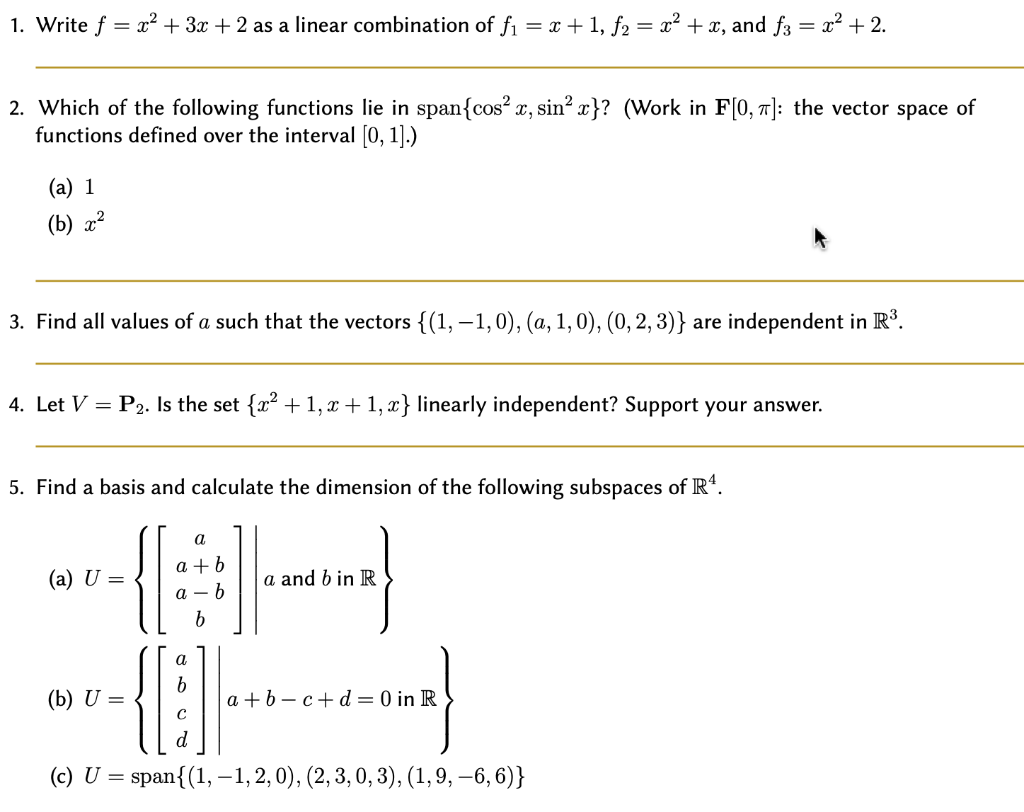 Solved 1. Write f=x2+3x+2 as a linear combination of | Chegg.com