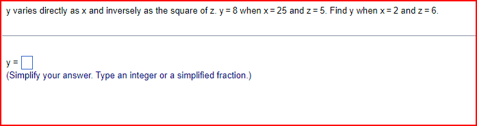 Solved y ﻿varies directly as x ﻿and inversely as the square | Chegg.com