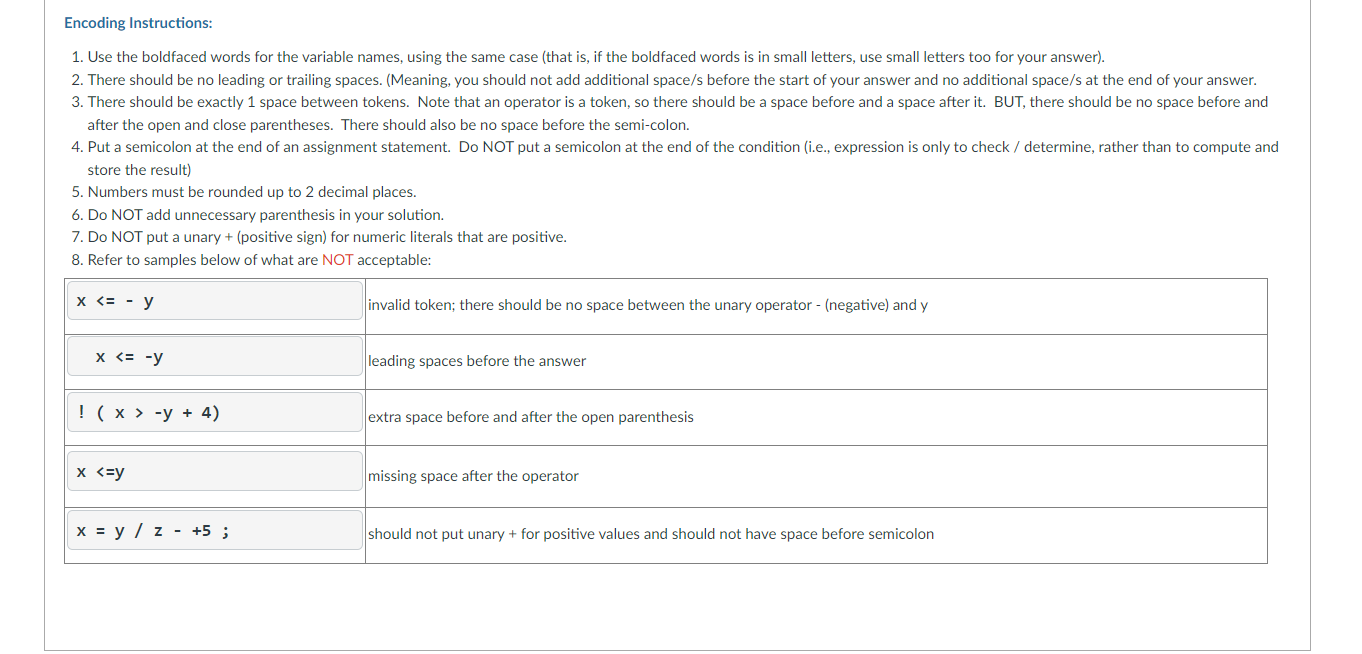Solved Encoding Instructions: 1. Use the boldfaced words for | Chegg.com