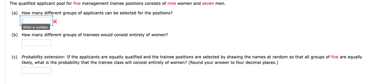 Solved The qualified applicant pool for five management | Chegg.com