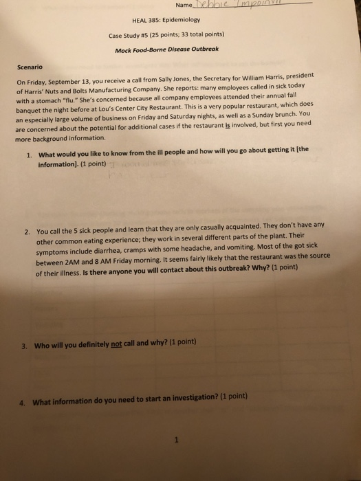 Solved HEAL 385: Epidemiology Case Study #5 (25 points, 33 | Chegg.com