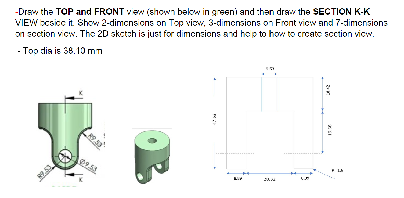 Solved -Draw the TOP and FRONT view (shown below in green) | Chegg.com