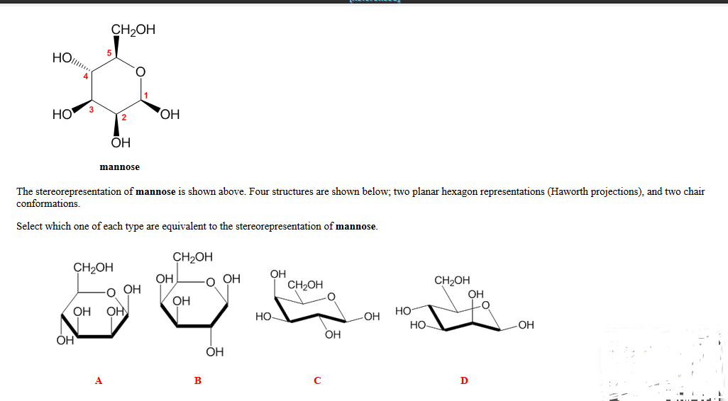 Solved CH2OH НО.. НО 2 ОН. ОН mannose The | Chegg.com