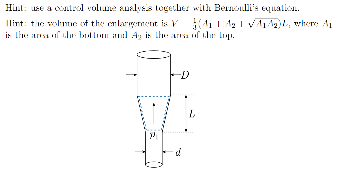 Solved A conical enlargement in a vertical pipeline has a | Chegg.com