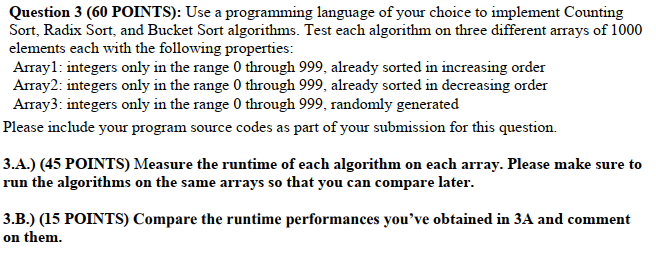 Solved In C++ or Java Build Counting sort, Radix sort and | Chegg.com