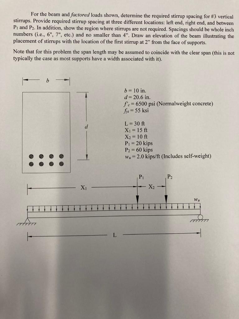 Solved For the beam and factored loads shown, determine the | Chegg.com
