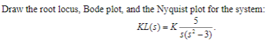 Solved Draw the root locus. Bode plot, and the Nyquist plot | Chegg.com