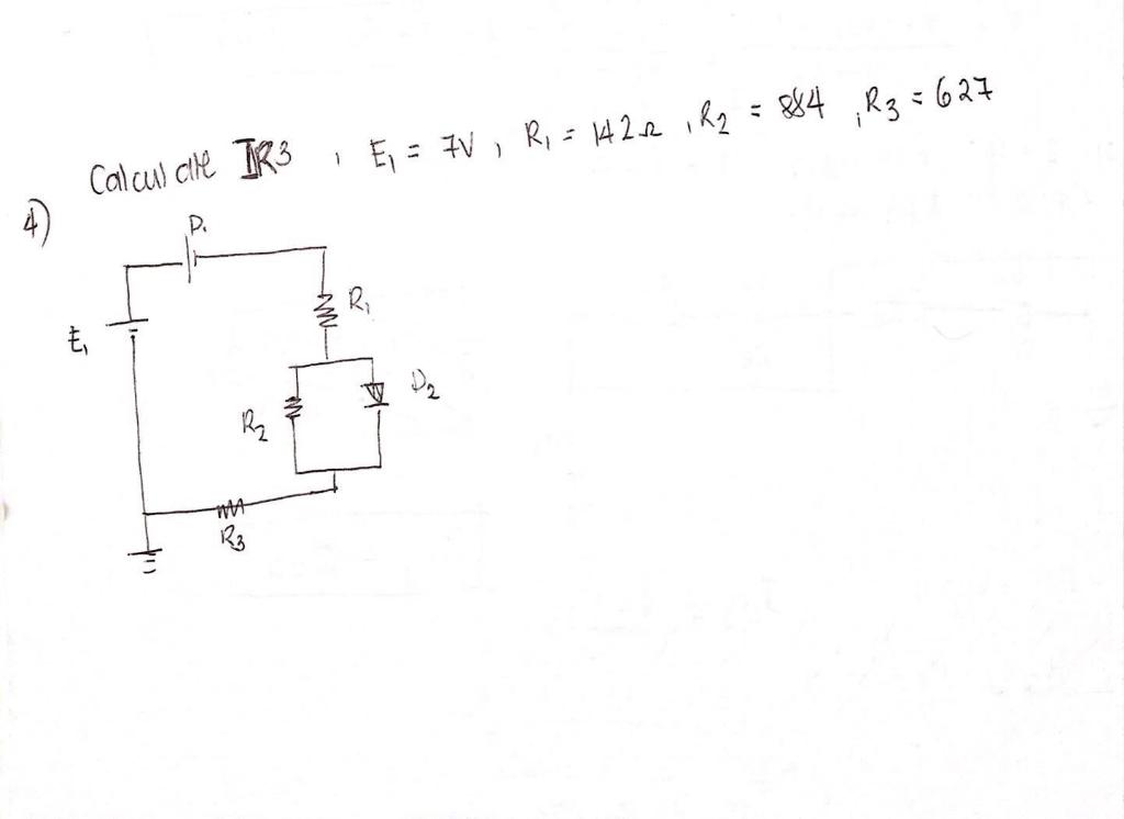 Solved 1 Calcul de IR3 E = 7V, R = 1422 R2 = 884 ; R3 = 627 | Chegg.com