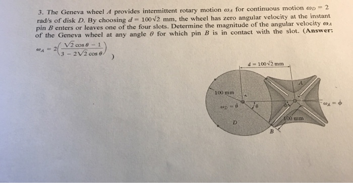 Solved 3. The Geneva wheel A provides intermittent rotary | Chegg.com