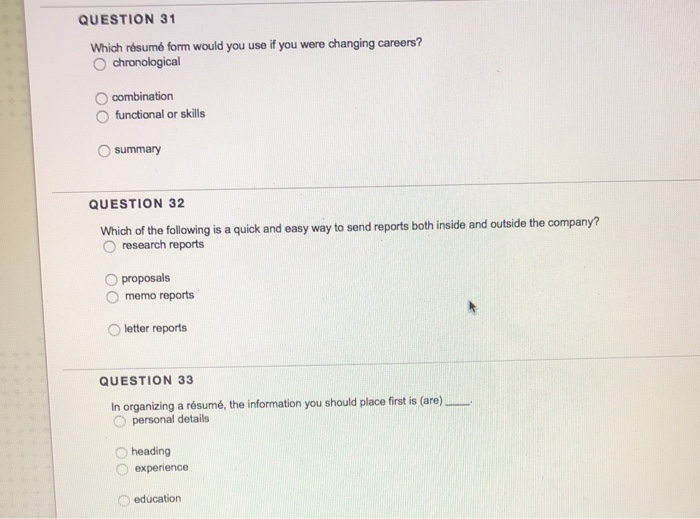 Solved QUESTION 1 The résumé format allows the applicant to | Chegg.com