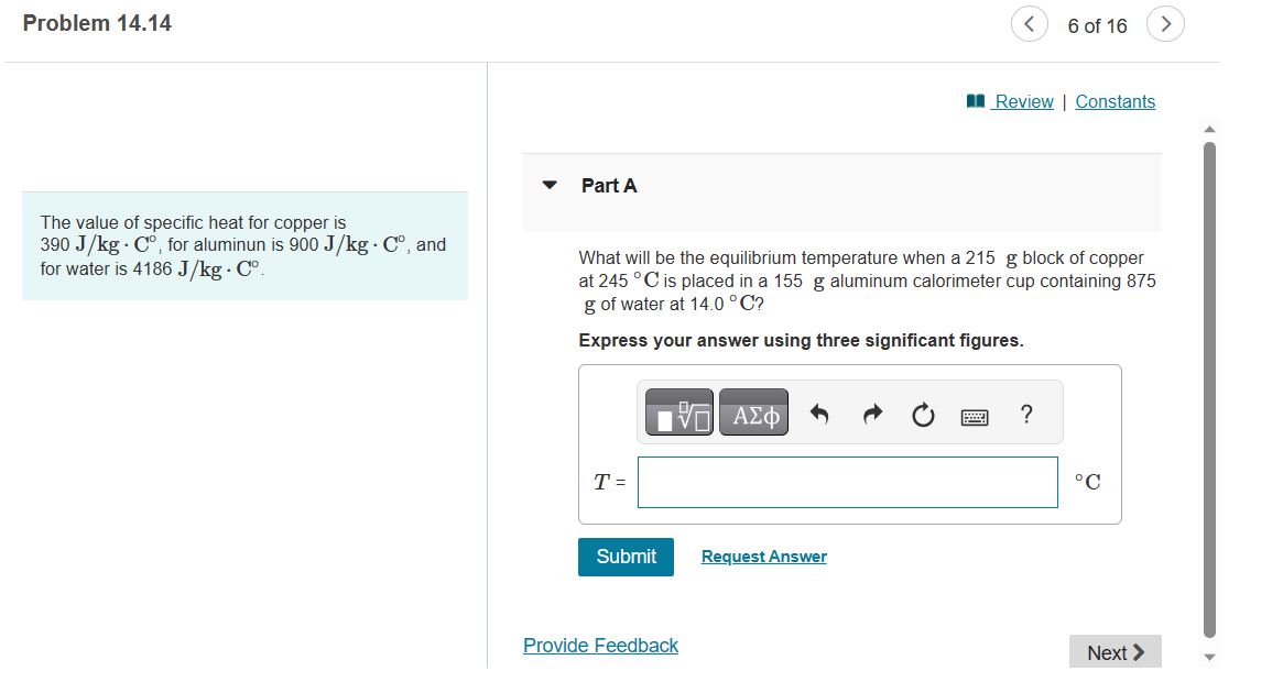 Solved The value of specific heat for copper is 390 J/kg⋅C∘, | Chegg.com