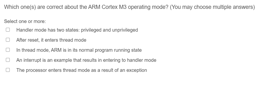 Solved Which one(s) are correct about the ARM Cortex M3 | Chegg.com