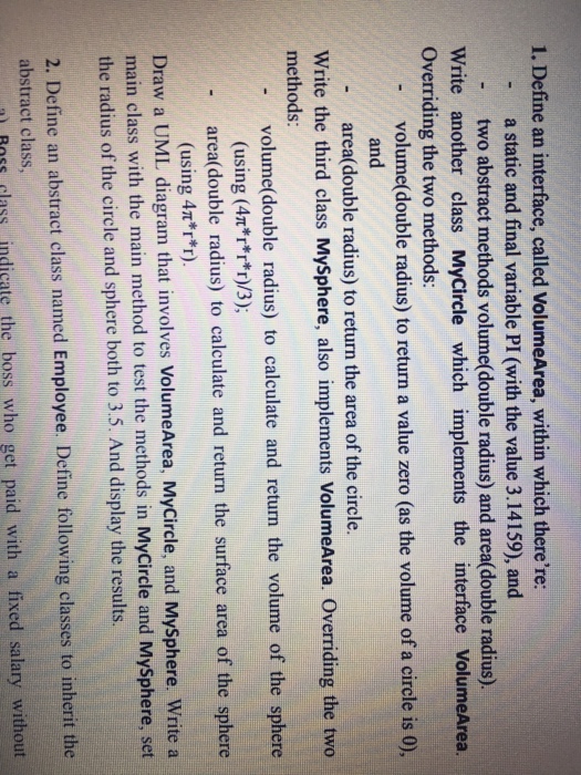 Solved 1. Define an interface, called volu meArea, within | Chegg.com