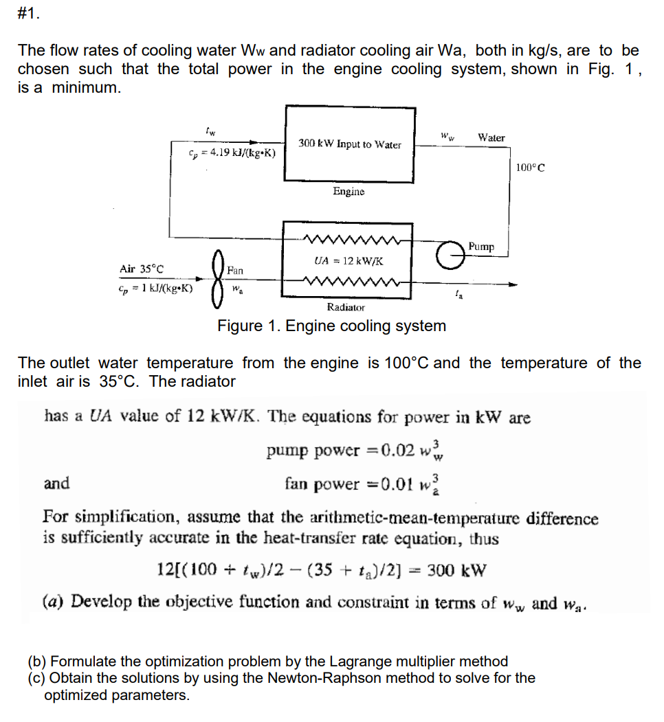 Solved #1. The flow rates of cooling water Ww and radiator | Chegg.com