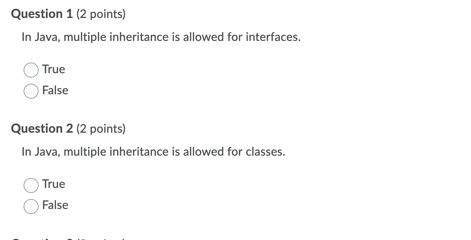 Solved T or F, In Java, multiple inheritance... (see picture | Chegg.com