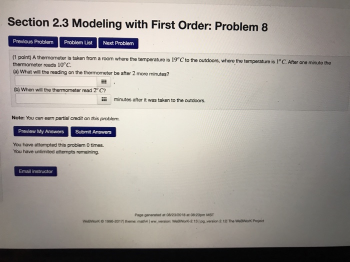 Solved Section 2.3 Modeling with First Order: Problem 4 | Chegg.com