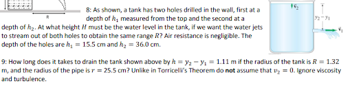 Solved 8: As shown, a tank has two holes drilled in the | Chegg.com