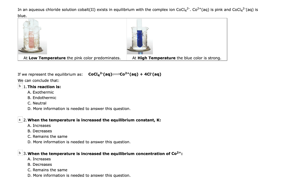 Solved blue. At Low Temperature the pink color predominates. | Chegg.com