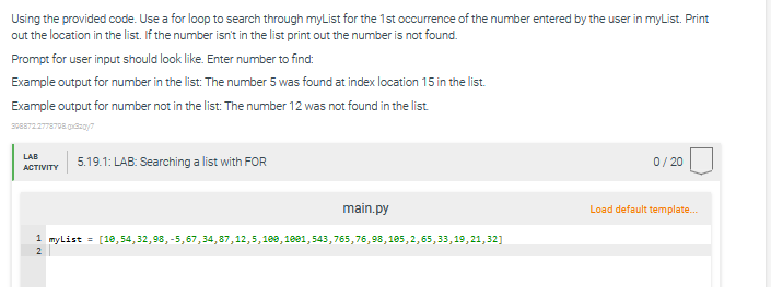 Solved Using the provided code. Use a for loop to search | Chegg.com