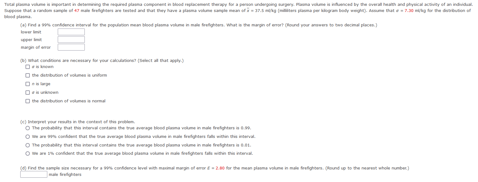Solved blood plasma. lower limit upper limit margin of error | Chegg.com