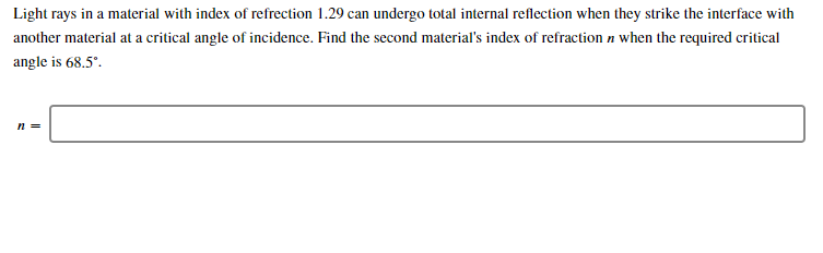 Solved Light rays in a material with index of refrection | Chegg.com