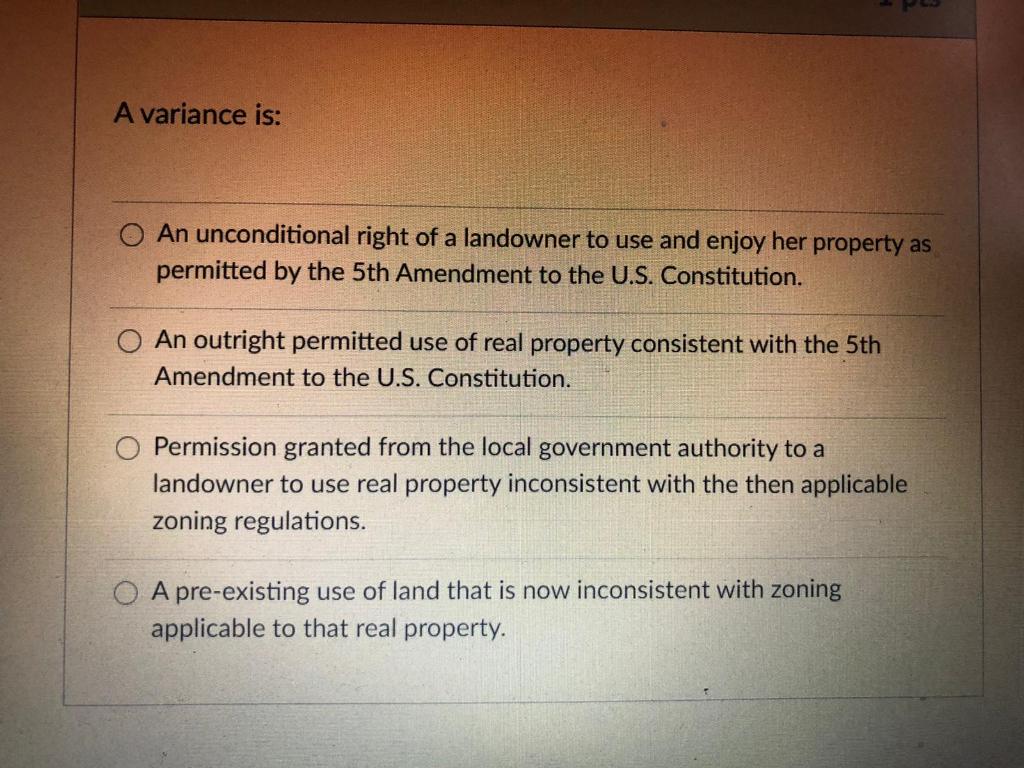 Solved A variance is: O An unconditional right of a | Chegg.com