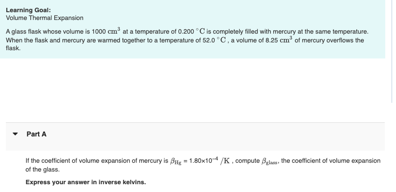 Solved Learning Goal: Volume Thermal Expansion A glass flask | Chegg.com