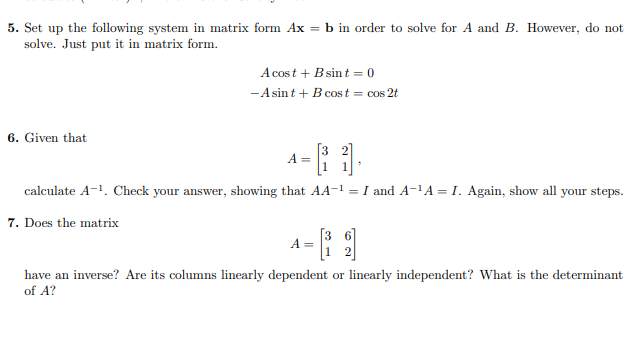 Solved 5. Set up the following system in matrix form Ax = b | Chegg.com