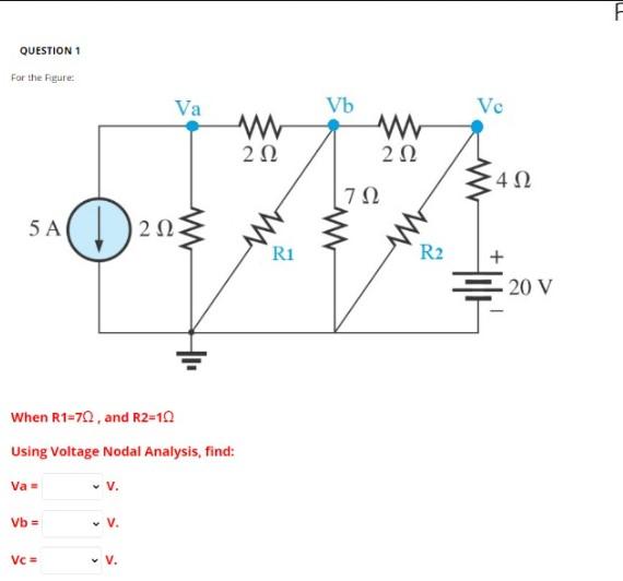 Solved When R1=7Ω, and R2=1Ω Using Voltage Nodal Analysis, | Chegg.com