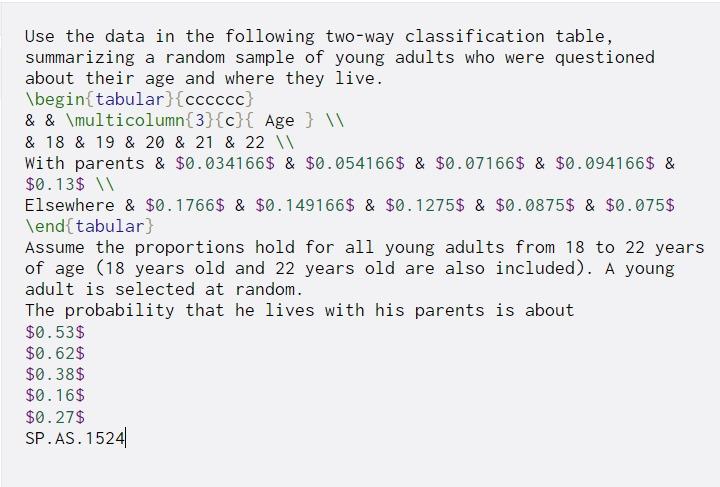 Solved Use the data in the following two-way classification | Chegg.com
