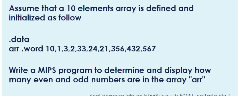 Solved MIPS EXAMPLE and I use MARS Assume that a 10 elements | Chegg.com