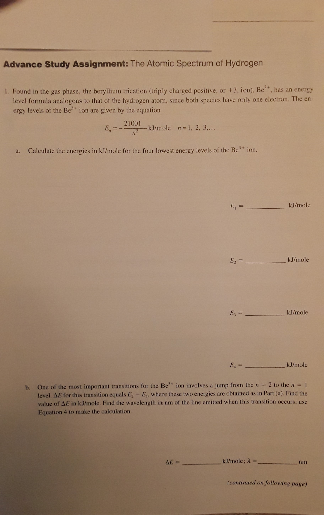 Solved Advance Study Assignment: The Atomic Spectrum of | Chegg.com