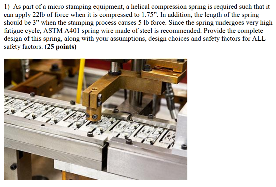 Solved 1) As part of a micro stamping equipment, a helical | Chegg.com