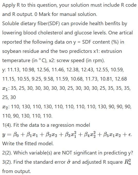 Solved Apply R to this question, your solution must include | Chegg.com