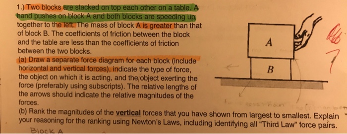 Solved 1.) Two blocks are stacked on top each other on a | Chegg.com