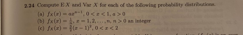 Solved 2.24 Compute EX and Var X for each of the following | Chegg.com
