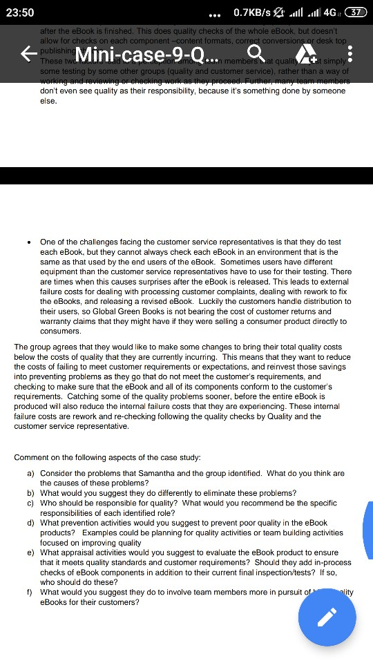 Solved 23:49 K Mini-case-9-Q...Q Mini-Case Study: Quality | Chegg.com