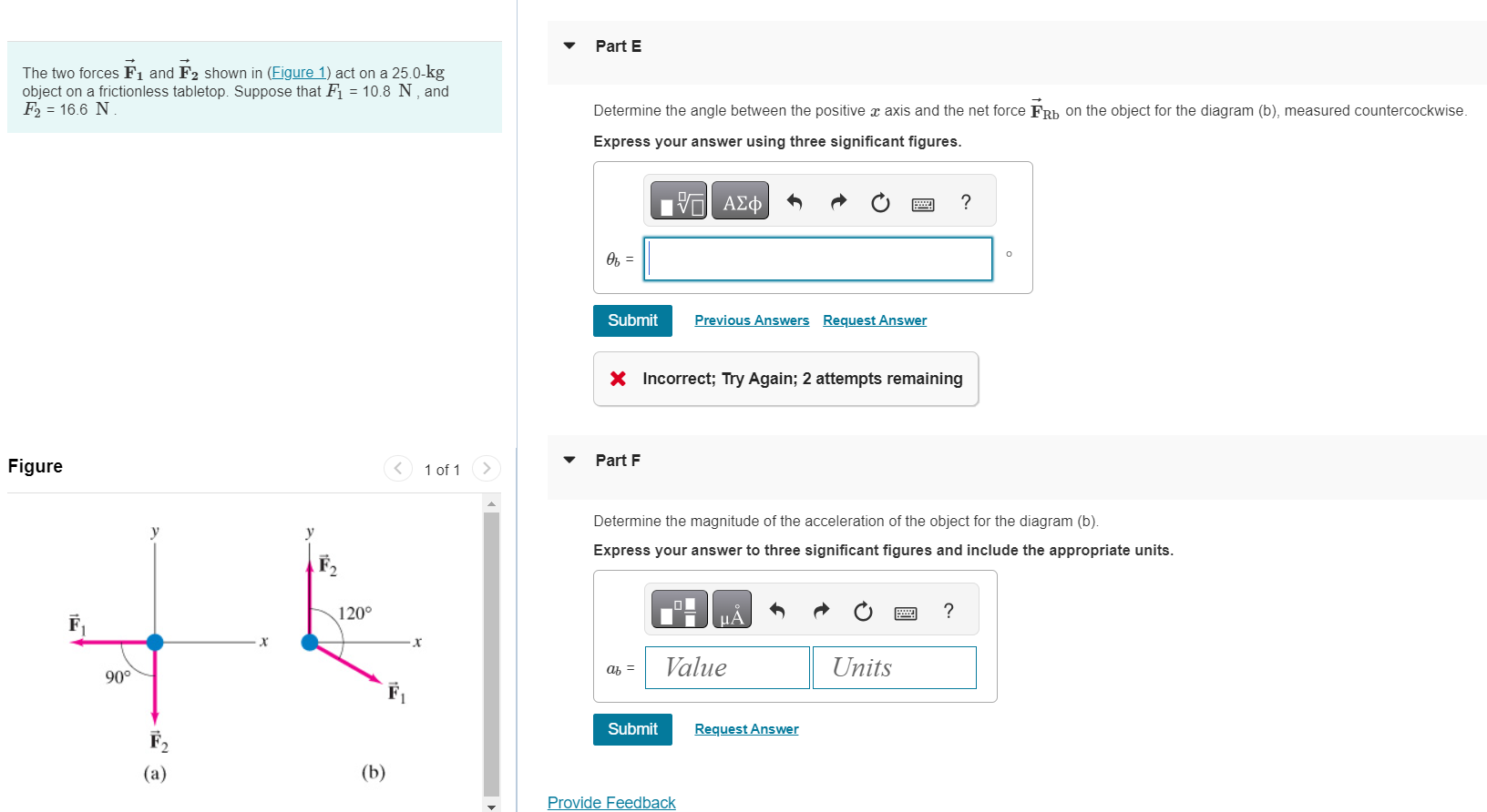Solved The two forces vec(F)1 ﻿and vec(F)2 ﻿shown in (Figure | Chegg.com