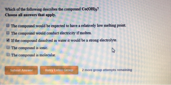 Solved Which of the following describes the compound | Chegg.com